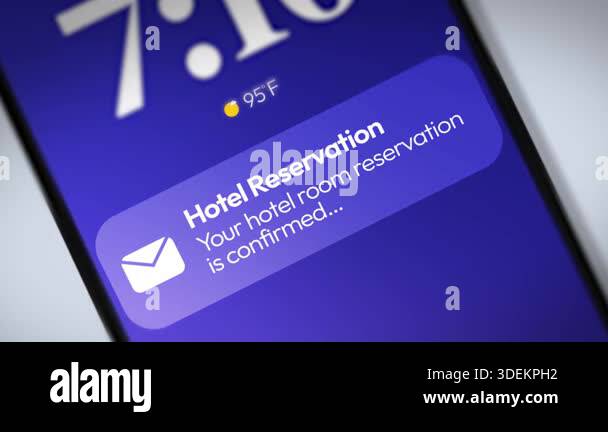 Hotel room reservation is confirmed notification appearing on the ...