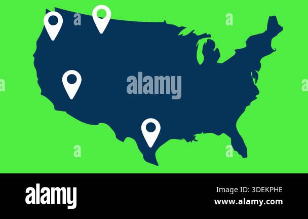 United States map with location sign popping on multiple locations 4k ...