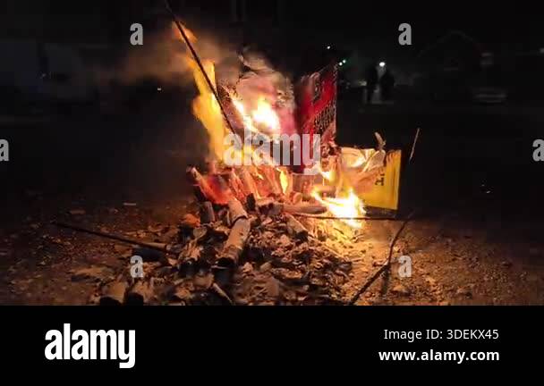firework remnants set on fire Stock Video Footage - Alamy