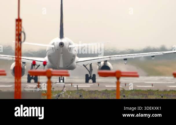 Aircraft positioned on the runway ready for takeoff, with navigation ...