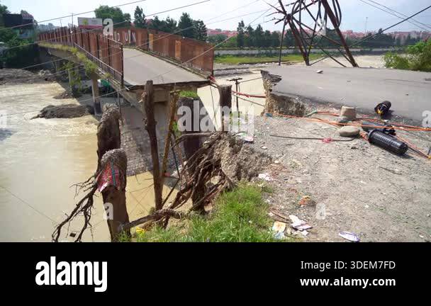 Road break and soil shift during earthquake. High quality 4k footage ...