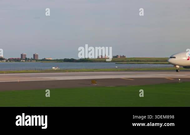 Beautiful view of American Airlines aircraft preparing for takeoff on ...
