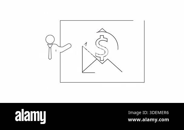 Line drawing man presenting chart with dollar coin in envelope Stock ...