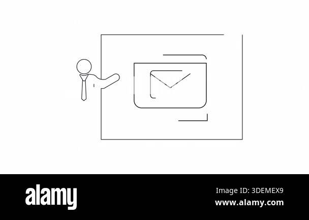 A stick figure points at a computer monitor displaying an email icon ...