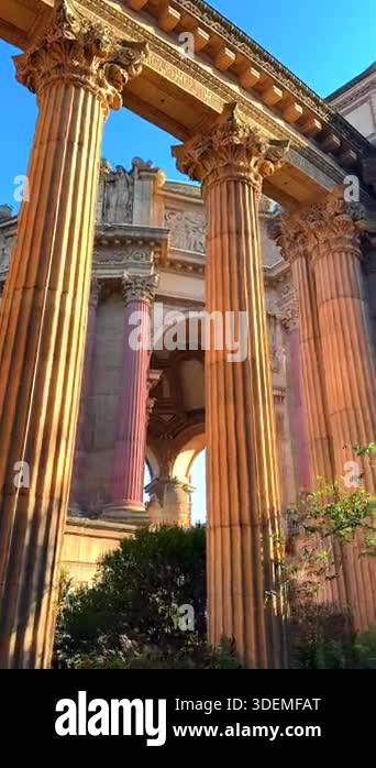 Low angle view of classical columns at Palace of Fine Arts in San ...