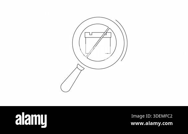 A calendar crossed out inside a magnifying glass shown in outline ...