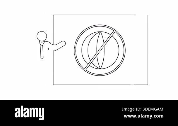 A stick figure presents a globe symbol crossed out drawn on a ...