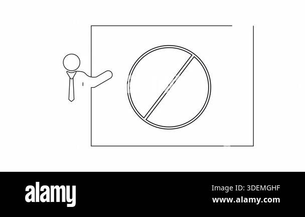 Man points to a sign with a thumbs down in a circle with a line through ...