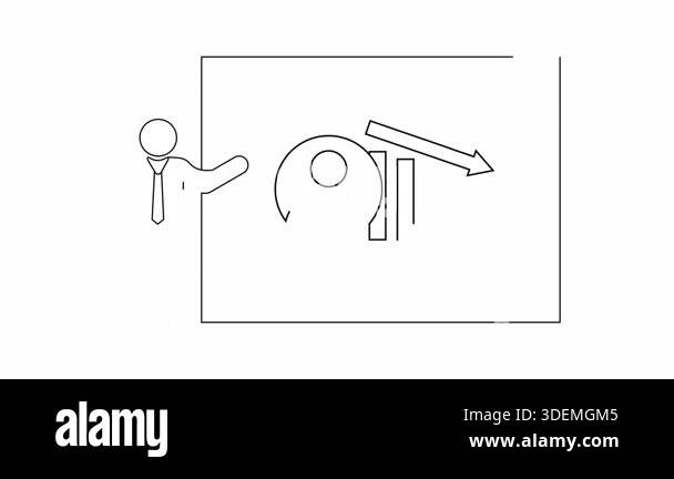 A simple line drawing of a business presentation showing a declining ...