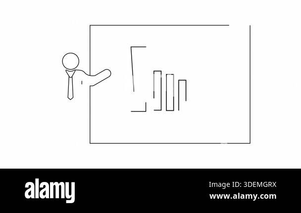 A business presentation showing a declining graph with an exclamation ...