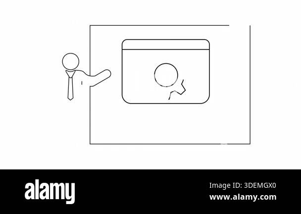 A simple line drawing of a presenter standing next to a screen ...
