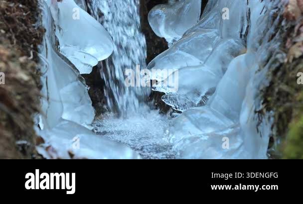 Frozen waterfall: captured the enchanting sight of a small waterfall ...