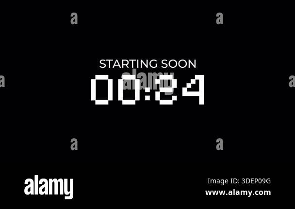 Starting soon pixel art countdown timer 30 seconds on black background ...