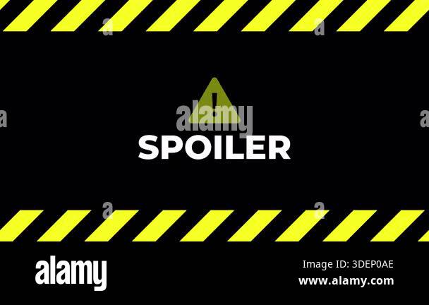 Spoiler warning screen with yellow hazard tape and caution sign ...