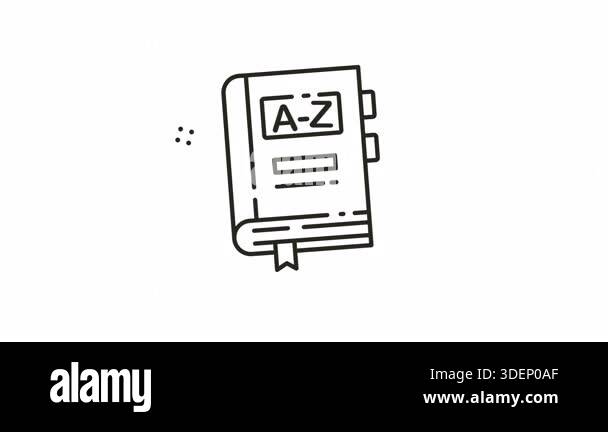 Animated outline icon showing a dictionary book with alphabetical ...