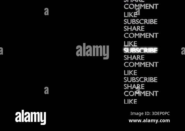 Looping of Glowing Text Animation of "Like, Subscribe, Share, Comment ...
