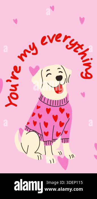 Loop animation of an animated greeting card with a dog in a sweater and ...