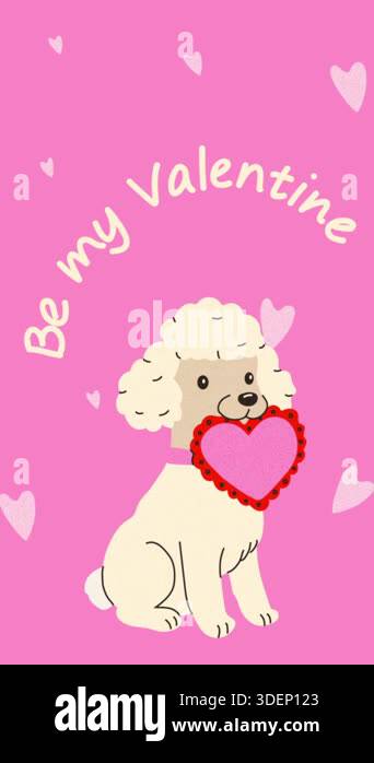 Heart shaped Valentine card and cartoon dog in loop animation Stock ...