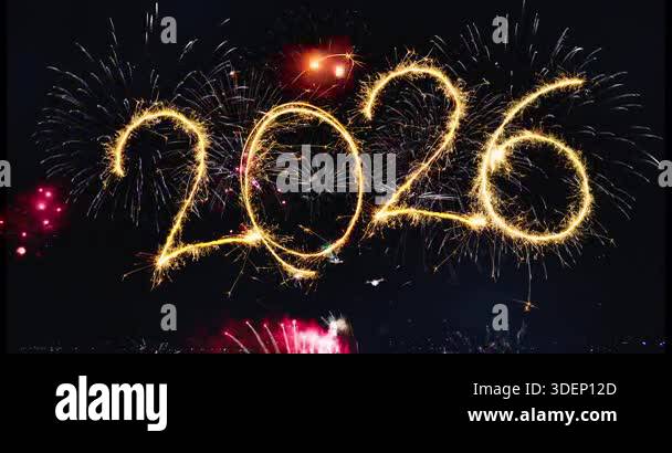 Happy new year 2026 video animation sparklers and fireworks in the ...