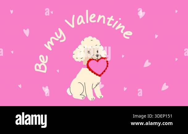 Heart shaped Valentine card and cartoon dog in loop animation, alpha ...