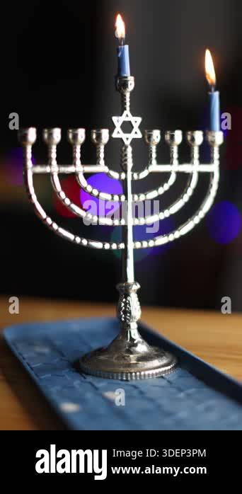 First Night of Hanukkah Menorah Close-Up: A Symbol of Light, Faith, and ...