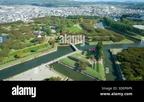 High angle view of Hakodate city from Goryokaku Tower. It shows the ...