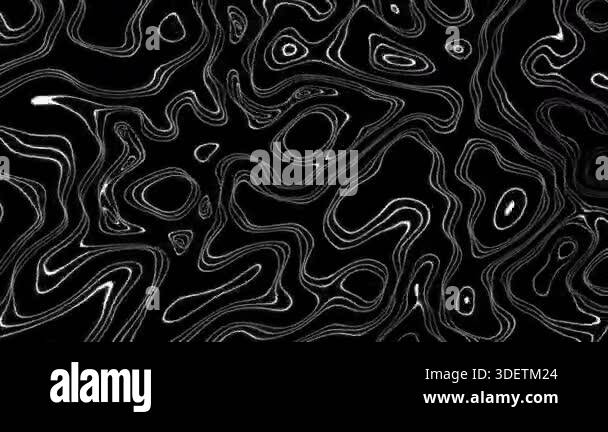 An abstract animated topographic map with contour lines on a black ...