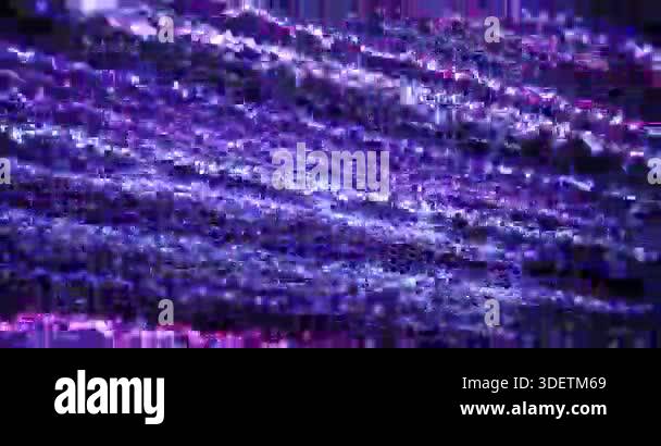 Abstract purple and blue electric light streams flow diagonally ...