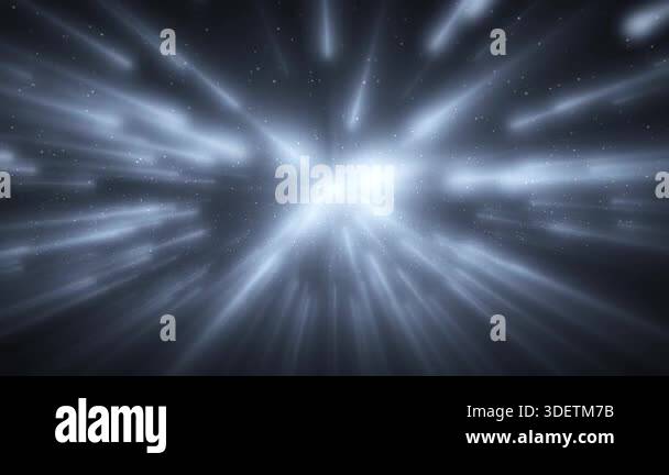 Bright cosmic light burst with fast moving rays and particles in deep ...