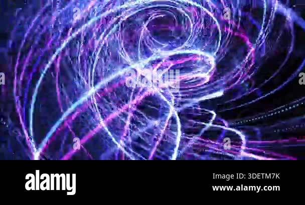 Abstract purple and blue glowing spiral of light particles forms a ...