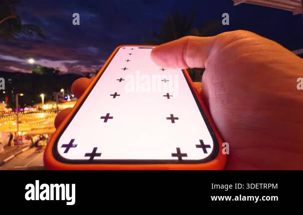 Hand Scrolling Down on Smartphone Mockup Screen with Tracking Markers ...
