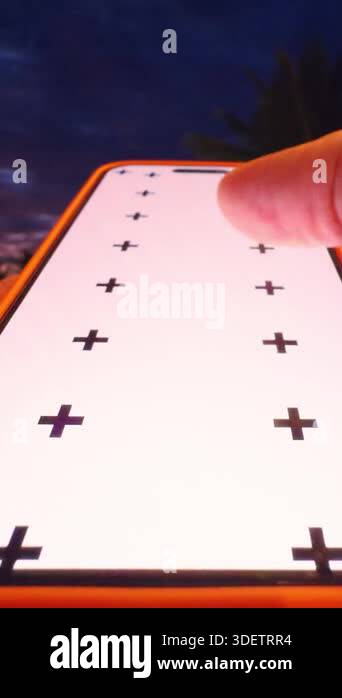 Vertical video. Hand Scrolling Down on Smartphone Mockup Screen with ...