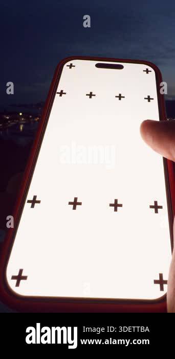 Vertical video. First Person View of Hand Swiping Smartphone Mockup ...