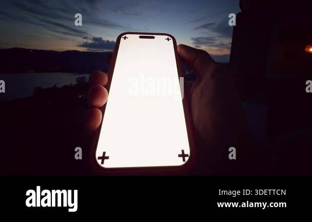 First Person View of Hand Picking Up Smartphone with Blank Mockup ...