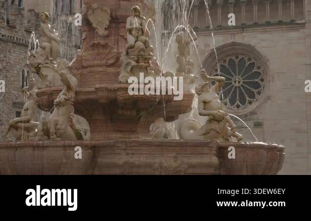 Fountain of Neptune in Piazza Duomo Trento features stone sculptures of ...