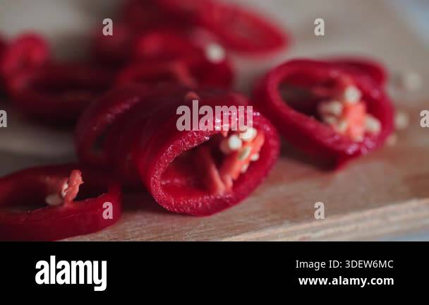 Close-Up of Freshly Chopped Red Kapya Pepper Pieces Showcasing Vibrant ...