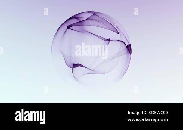 Soft purple particle sphere with gentle flowing motion on white ...