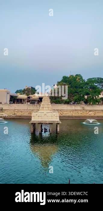 Vertical Perspective Of Temple Tank Wall And Water Surface Stock Video ...