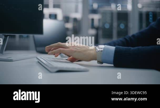 Close Up Remote Control, Focused Engineer Supervising Systems Via ...