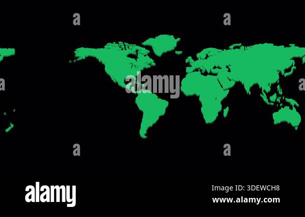 Seamless loop of a green three dimensional world map scrolling ...