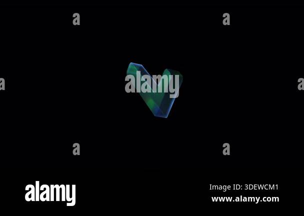 Three dimensional glass check mark symbol rotating on a black ...
