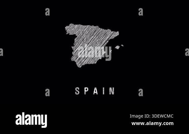 Animated map of spain appearing with a creative scribble or hatching ...
