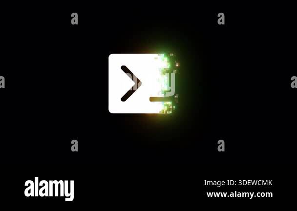 Terminal or console command line icon forming from particles and then dissolving. Concept of ...