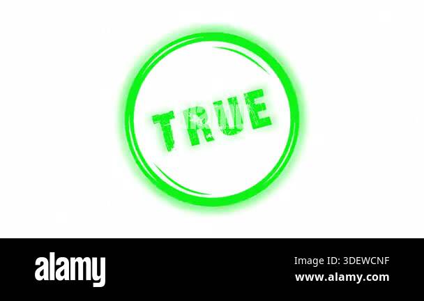 Animated green rubber stamp with the word true appearing on the screen ...