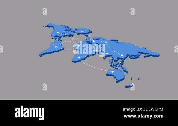 Animated infographic showing a blue isometric world map with a growing ...
