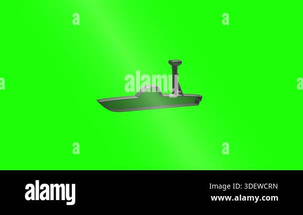 Shiny metallic boat icon materializing on a green screen background ...