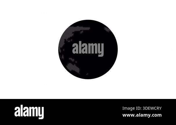 Black digital planet earth with dotted continents rotating seamlessly ...