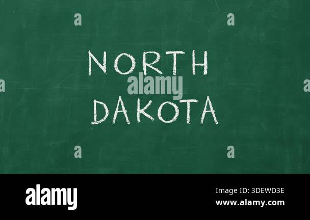 Animated letters writing the name of the state of north dakota. White ...