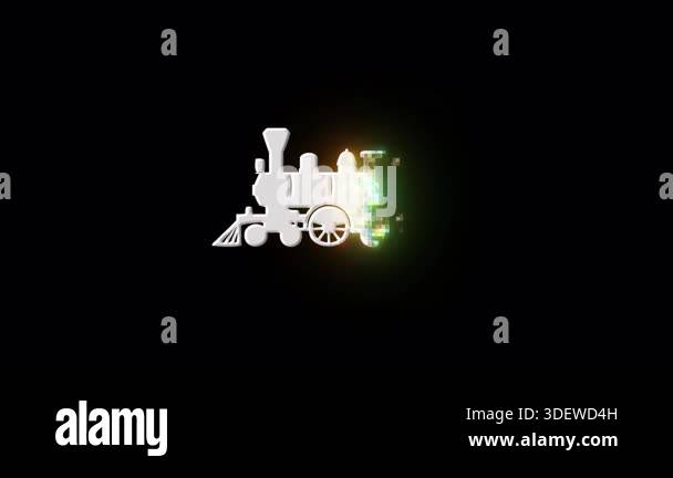 White steam locomotive icon animation isolated on a black background ...