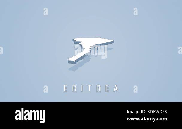White 3d map of the african country of eritrea rotating on a light blue ...